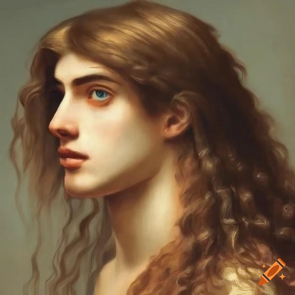 Portrait of a young man with long hair in pre-raphaelite style