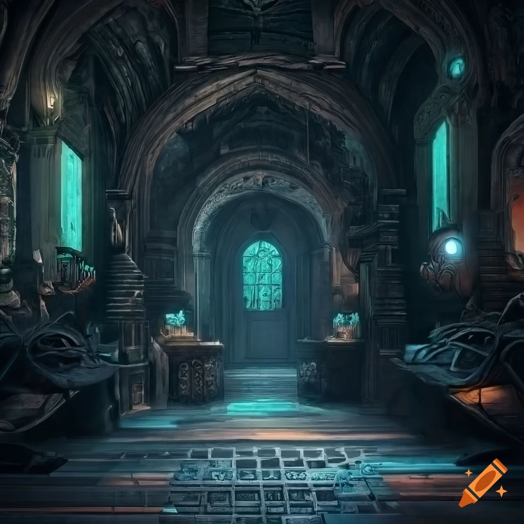 Intricate gothic computer room with glowing screens on Craiyon