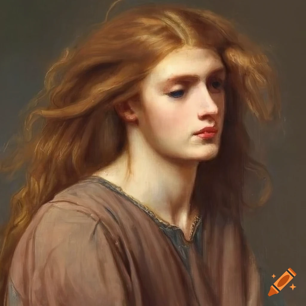 Pre-raphaelite style portrait of a young man with long hair