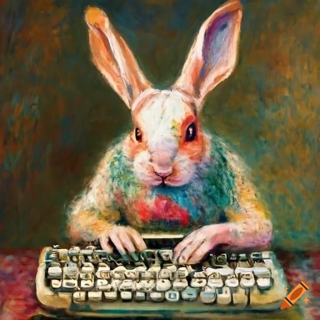 Surreal painting of a rabbit typing on a typewriter on Craiyon