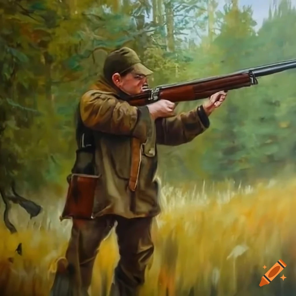 Hunter with bow hunting birds in winter landscape on Craiyon