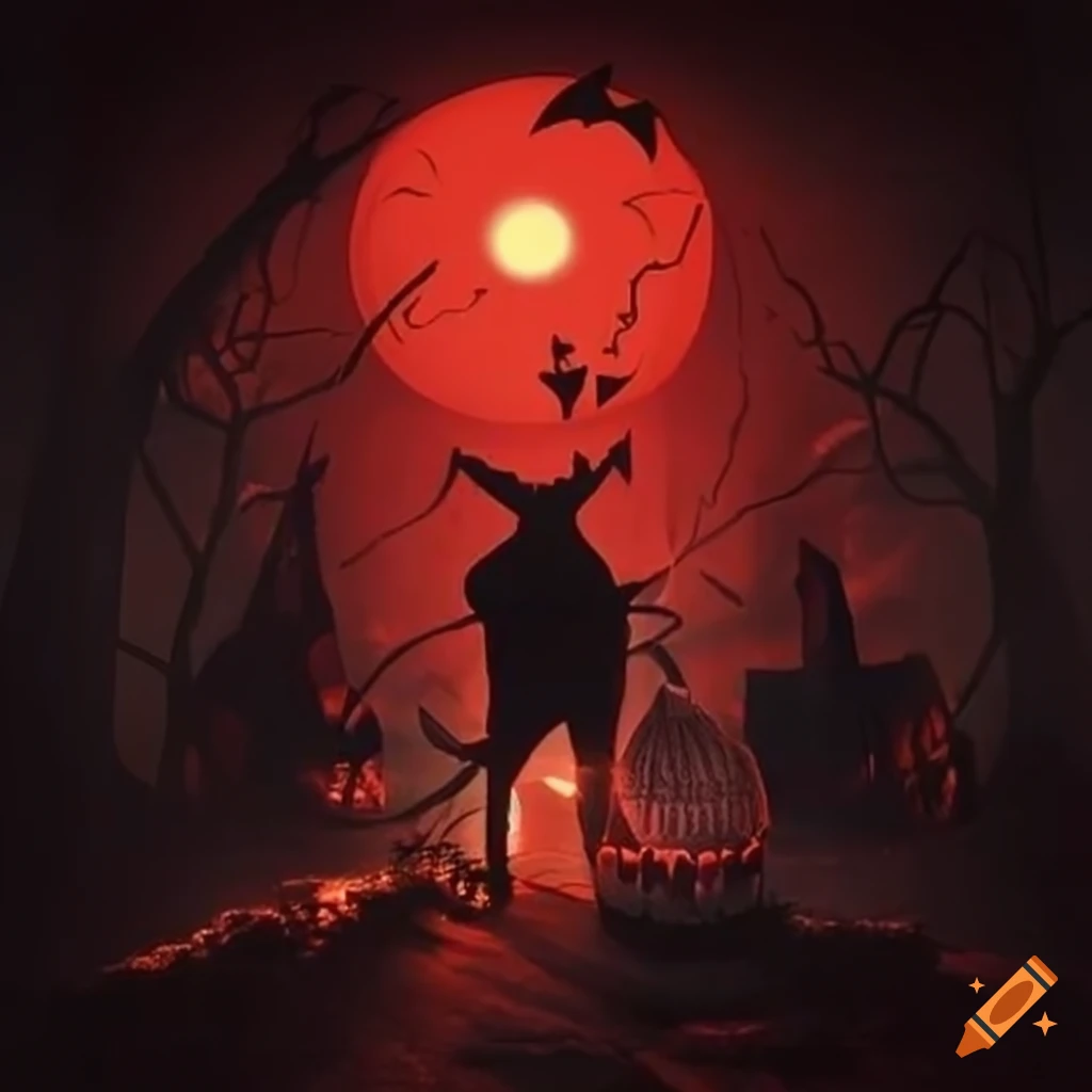 Halloween-themed red and white image