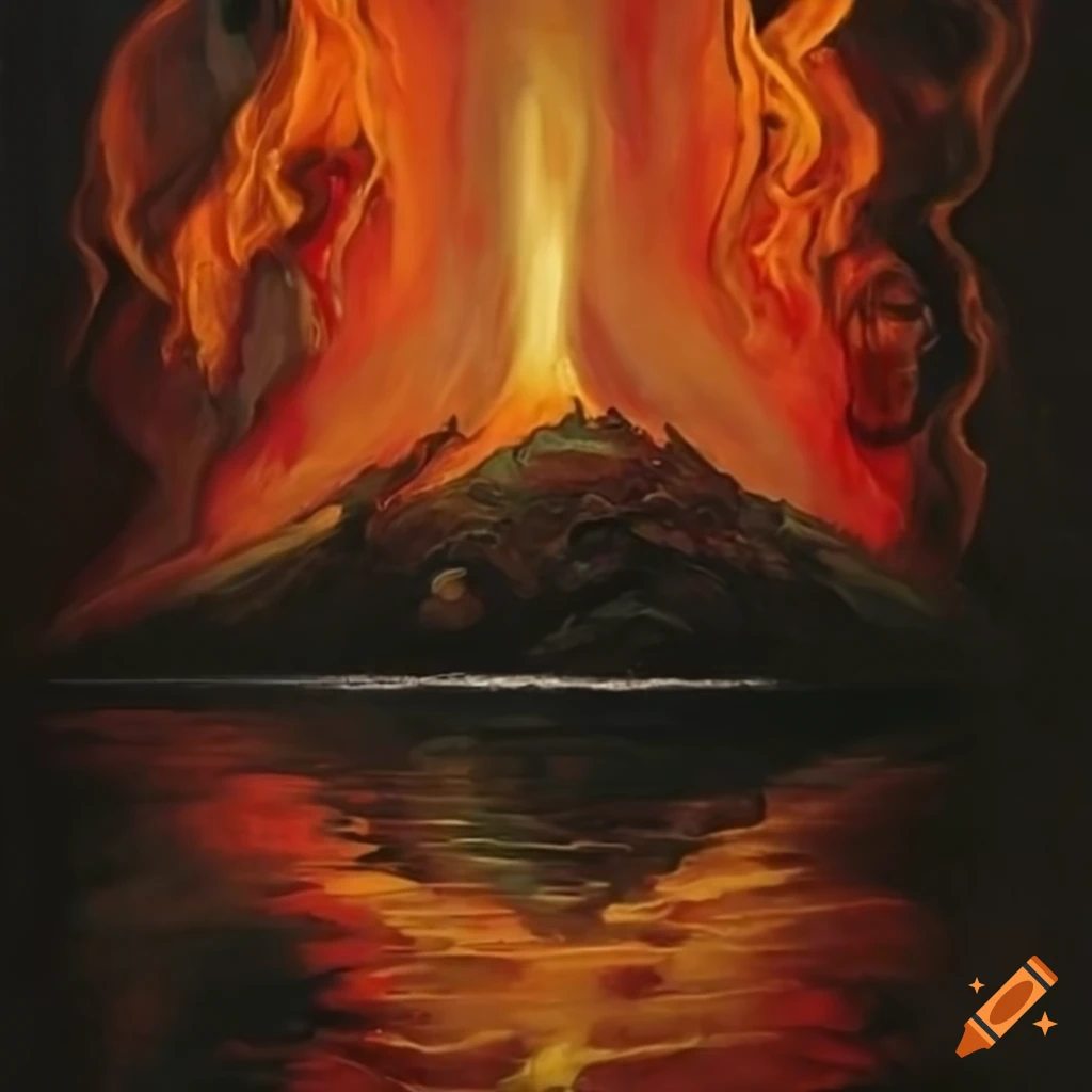 Painting depicting the contrast between earth, air, water, and fire on ...