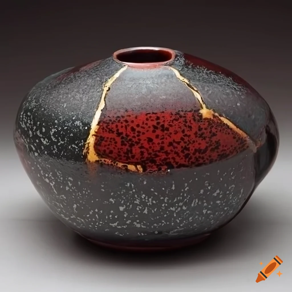 Abstract ceramic artwork with various glazes and patterns on Craiyon