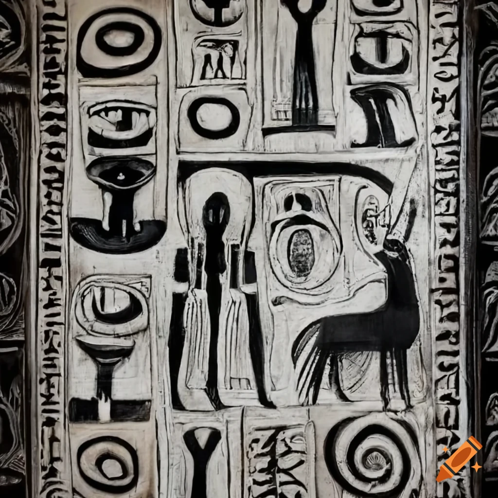 Ink wood-cut style of ancient egyptian symbols