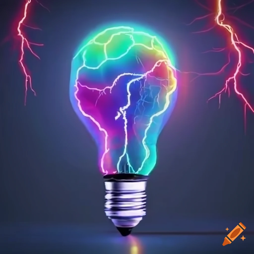 Lightning exploding out of a light bulb on Craiyon