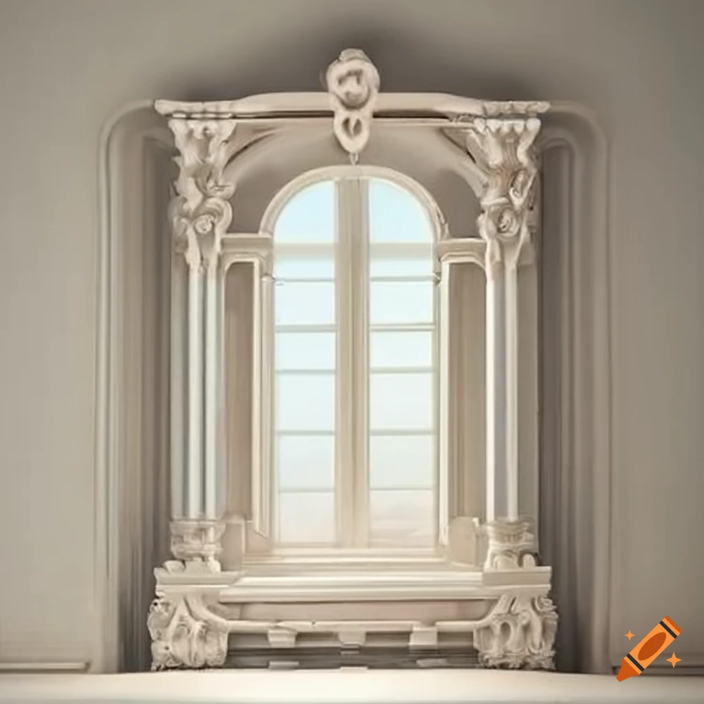 Window with stucco ornaments in a white palace on Craiyon