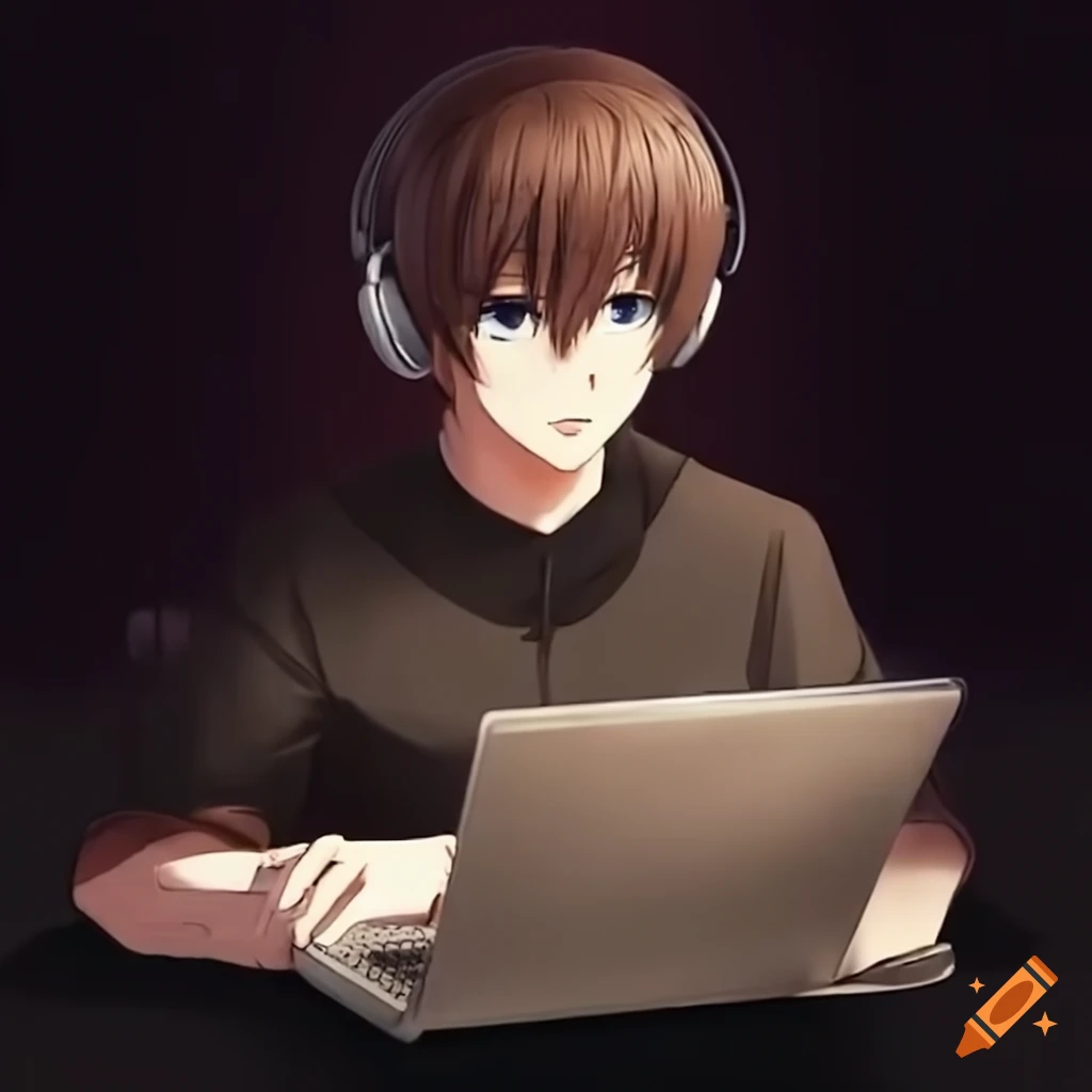 Young man gaming with headphones on Craiyon