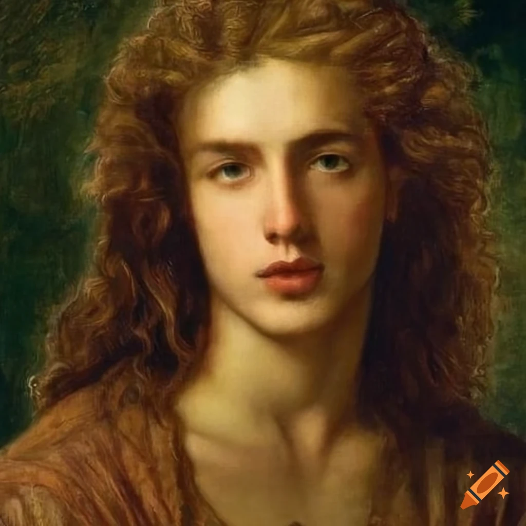Young man with long hair in pre-raphaelite style on Craiyon
