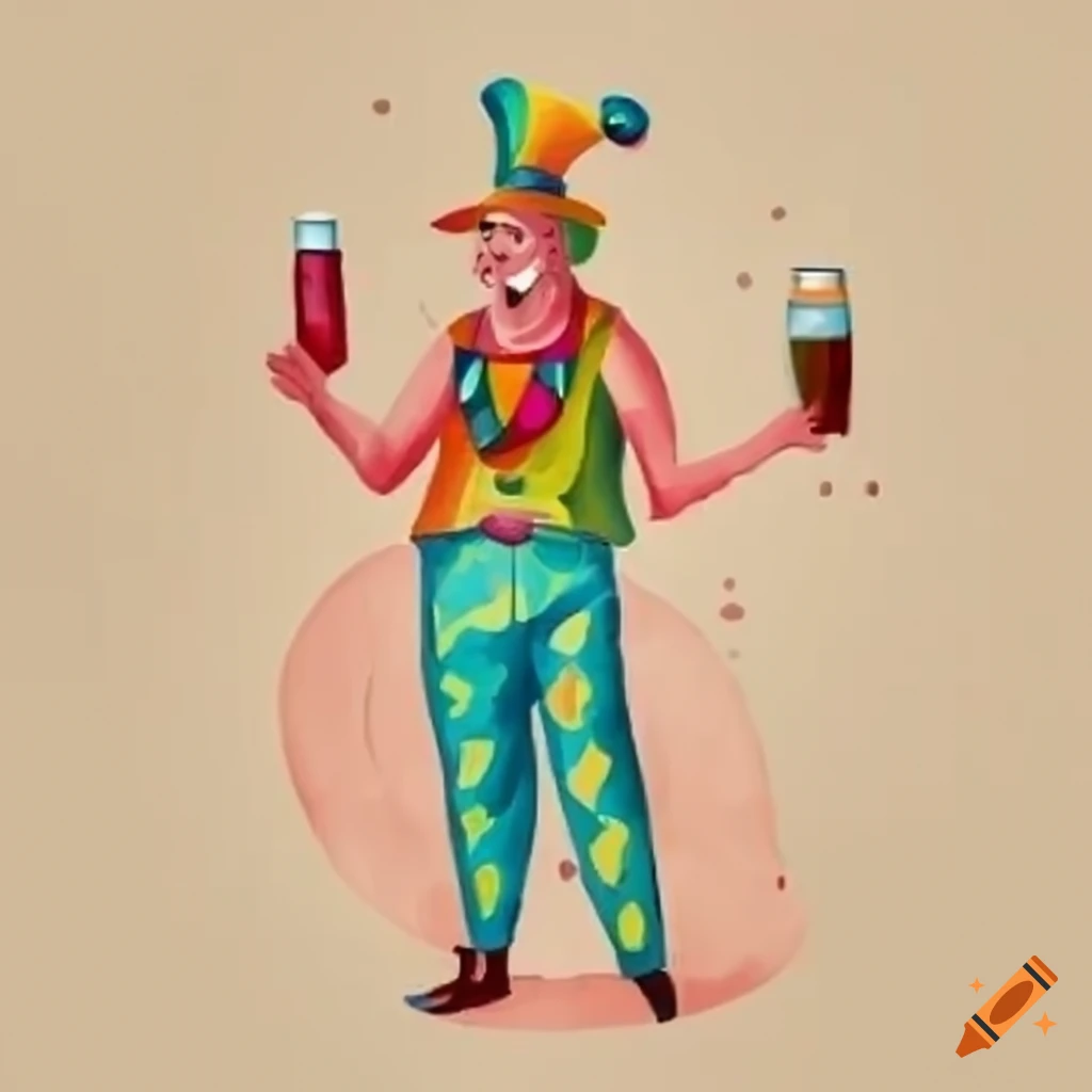 Cartoon man enjoying a carnival with beer and wine