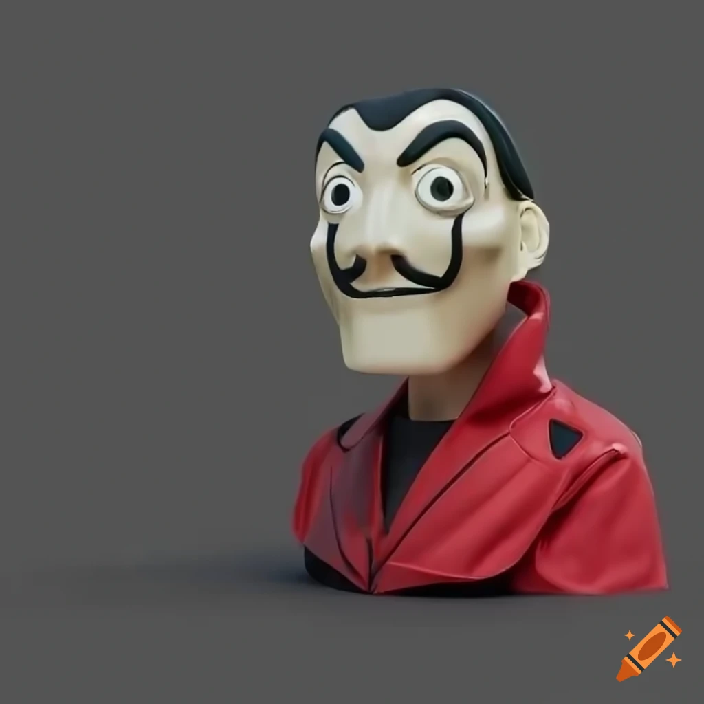 Close-up of a dali mask from money heist on Craiyon