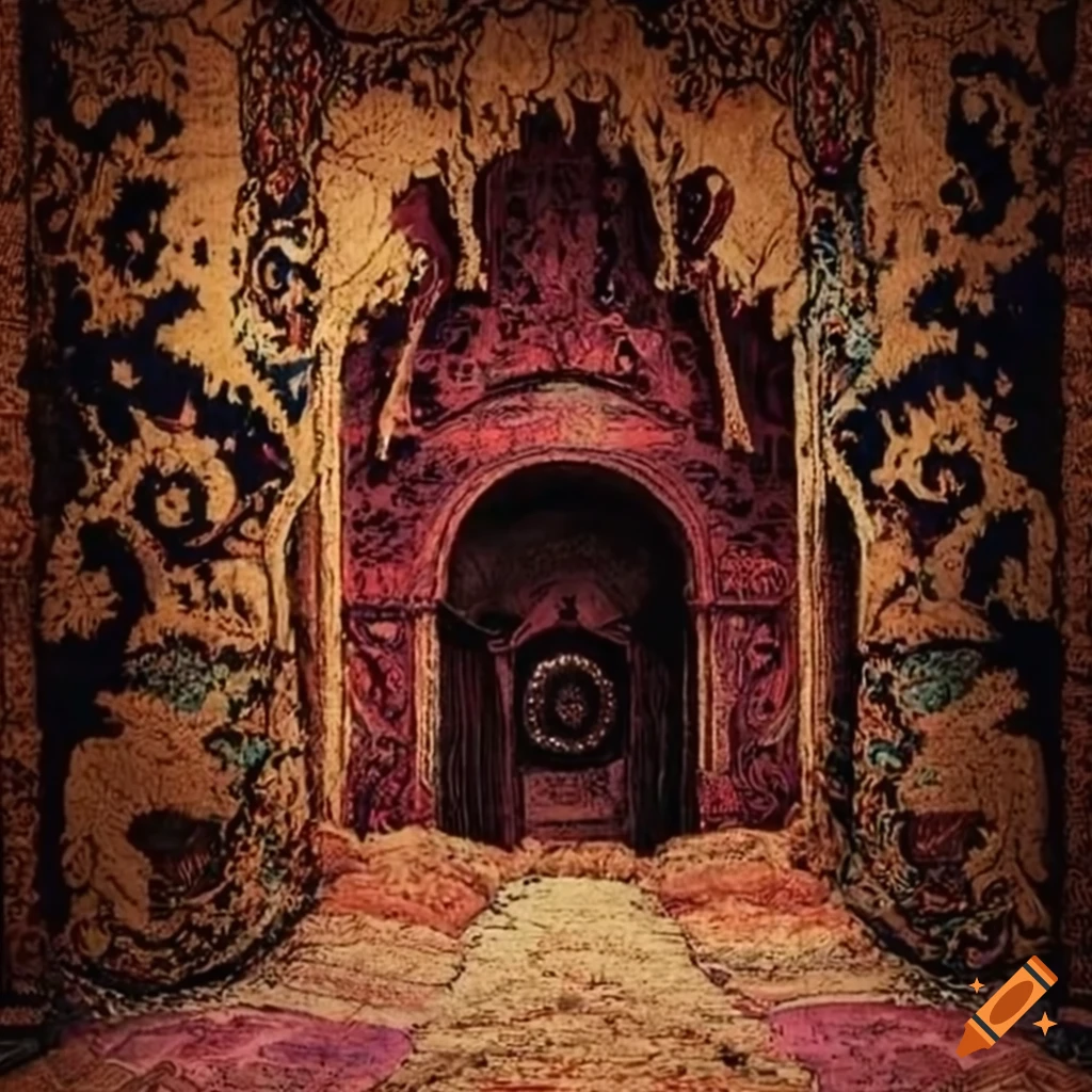 Vibrant interior of a living room with animated carpets on Craiyon