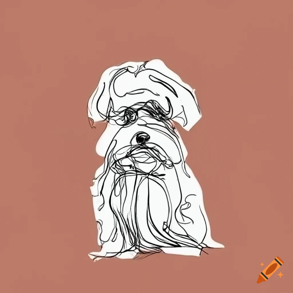 One line art drawing of a maltese dog