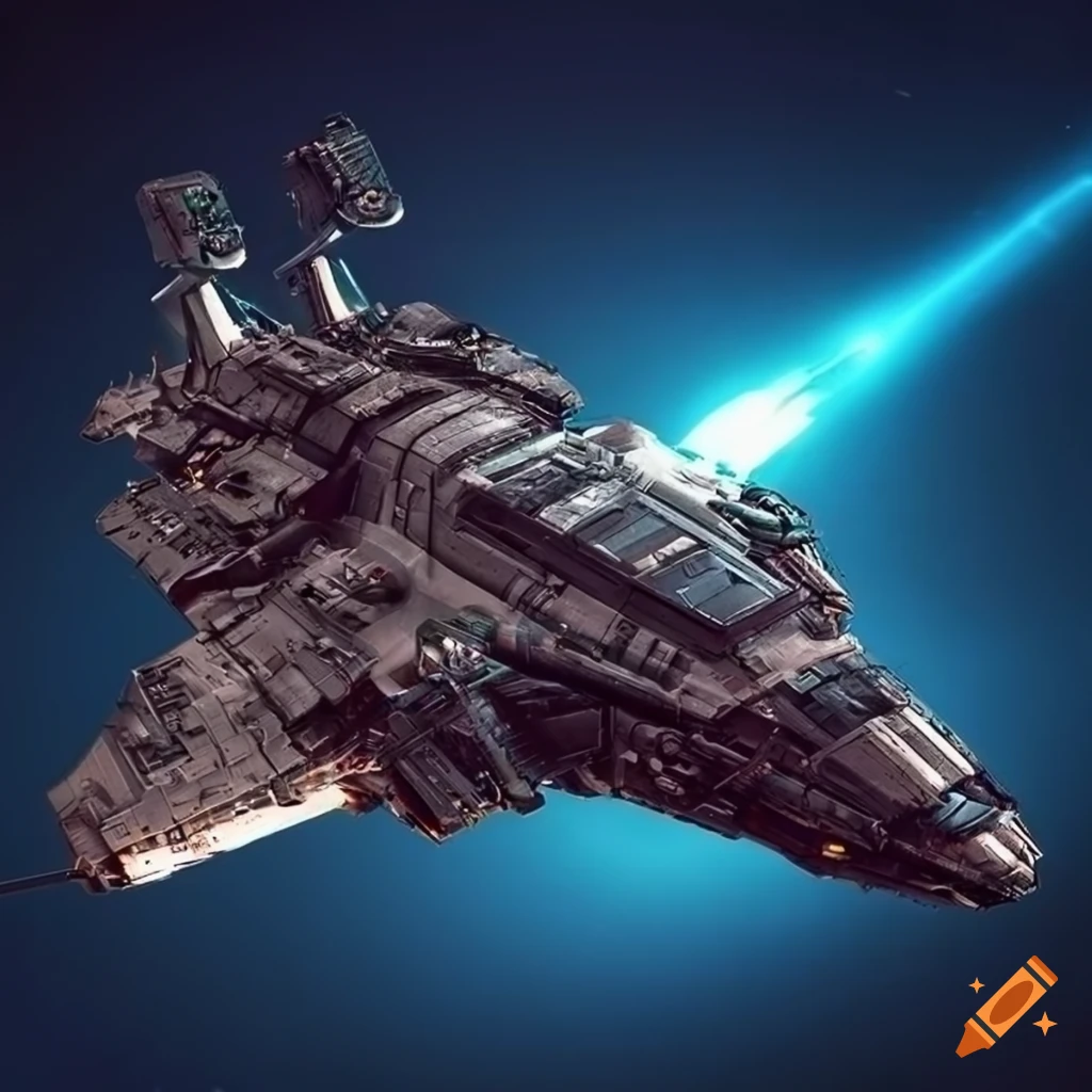 Detailed spaceship in space with working engines on Craiyon