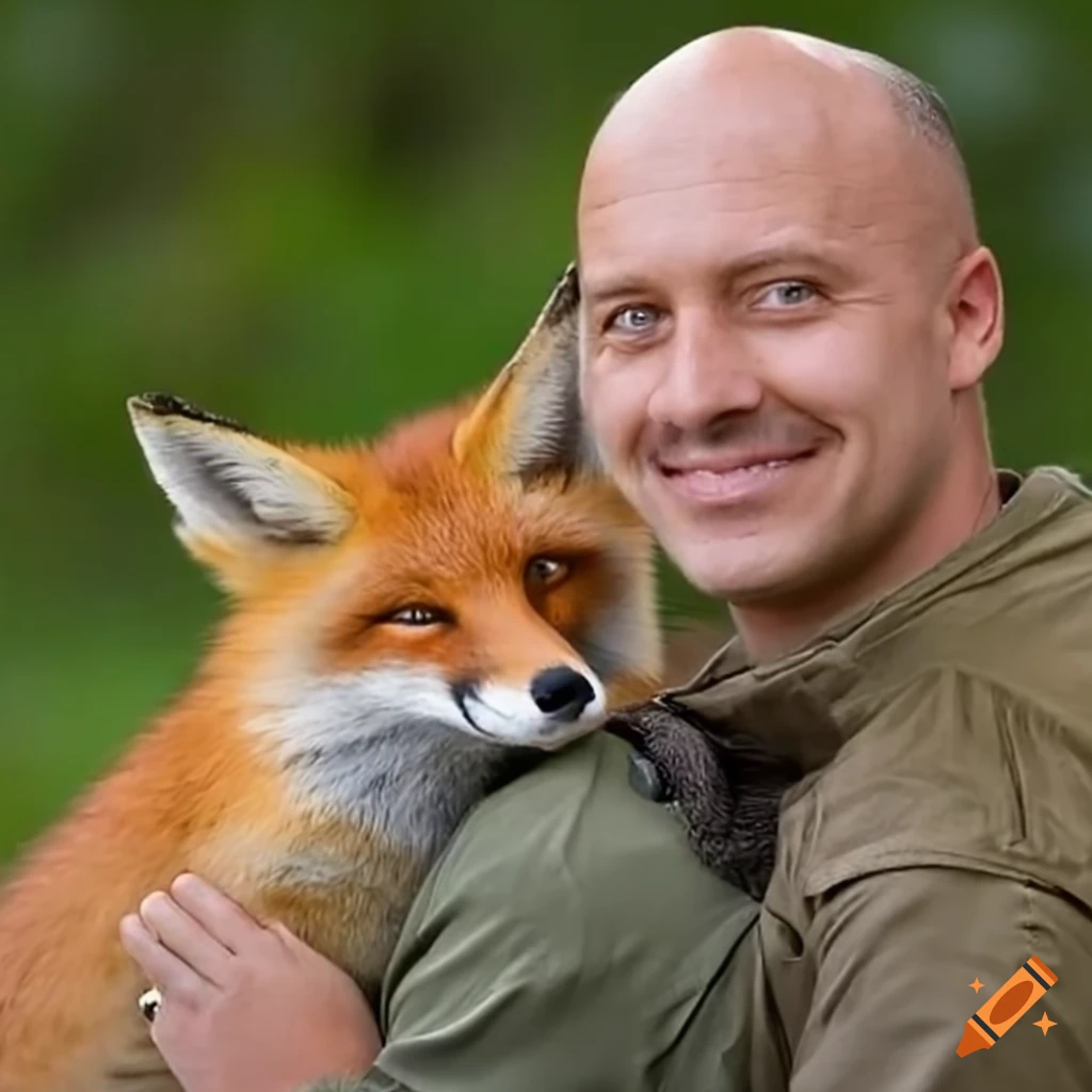 Men posing with a fox for a family picture on Craiyon