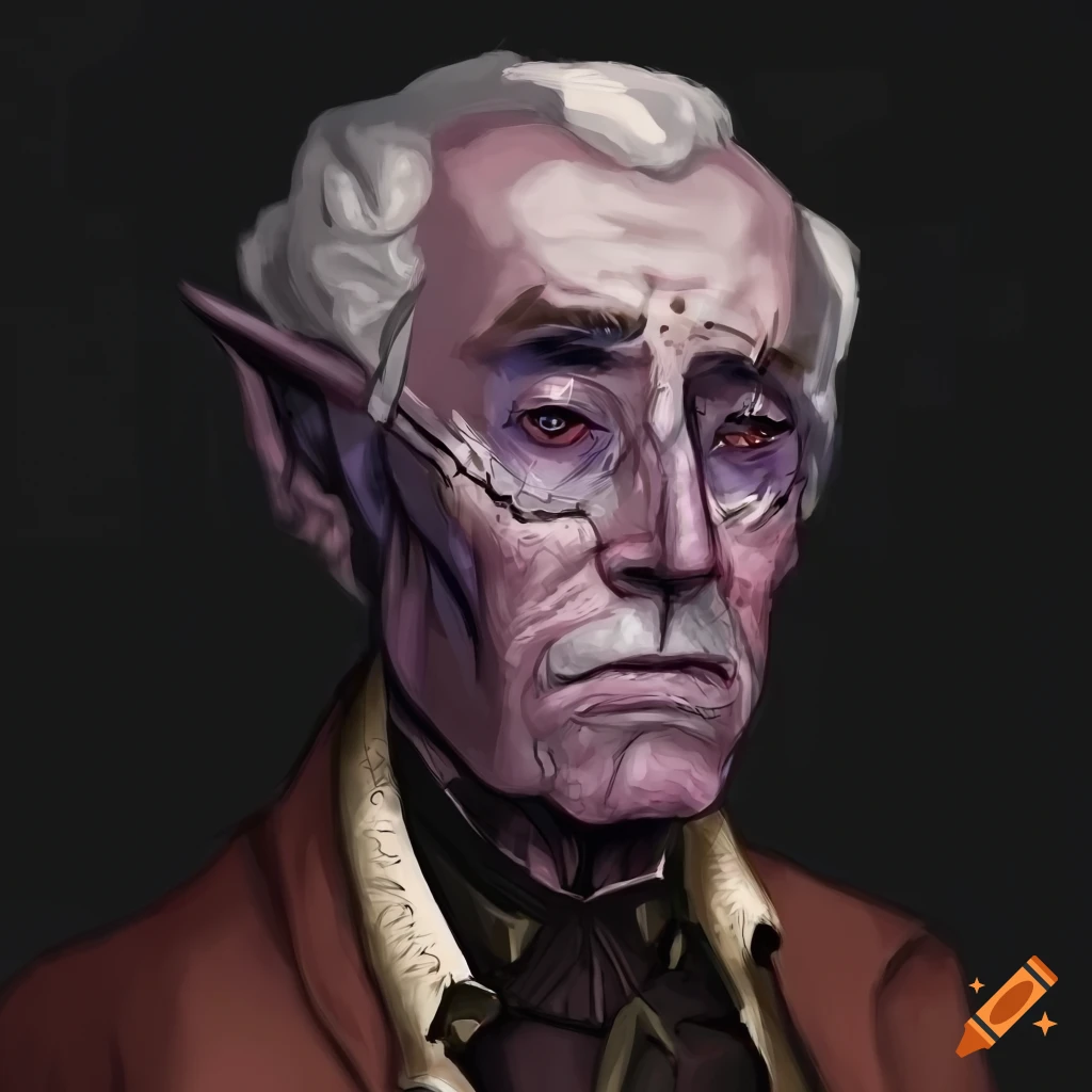 Portrait of henry fonda as a drow in disco elysium artstyle