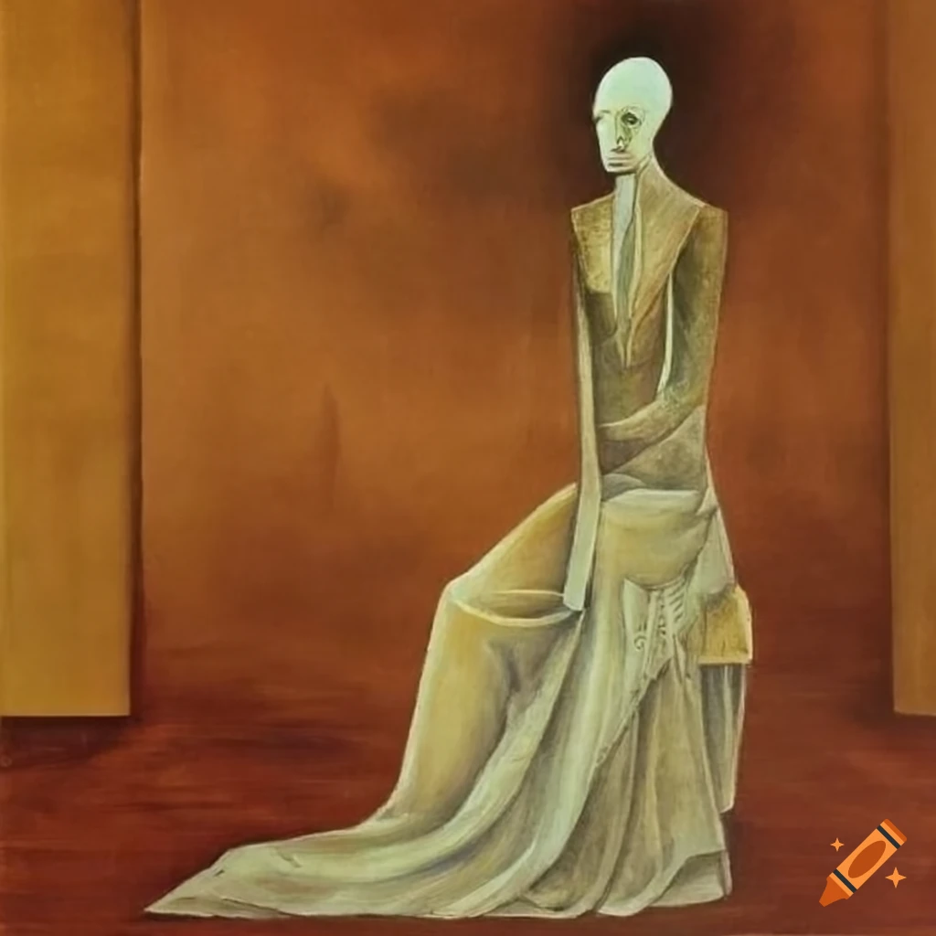 Watercolor landscape painting by rené magritte with white figure on Craiyon