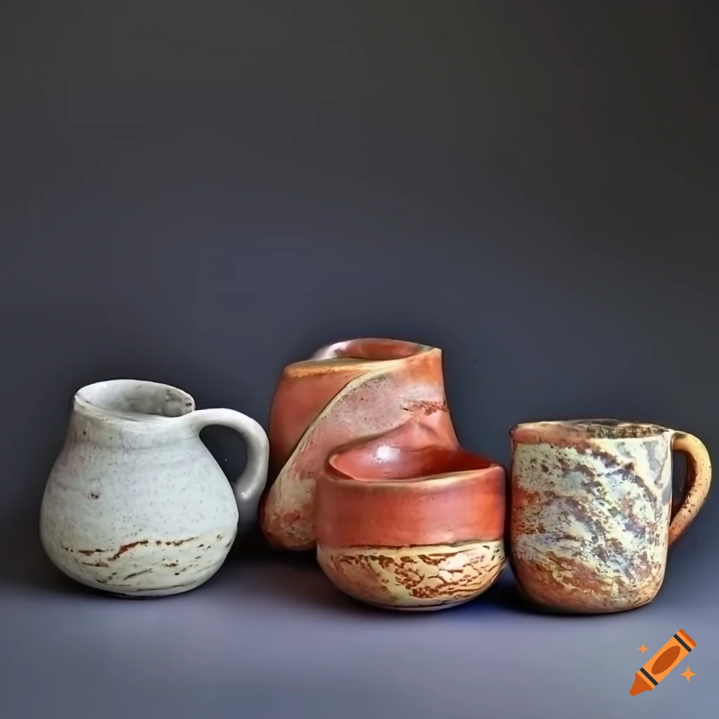 Abstract ceramic pottery with various glazes and colors on Craiyon