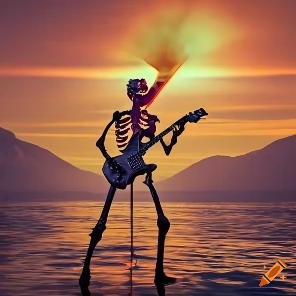 Skeleton shark playing electric guitar on Craiyon