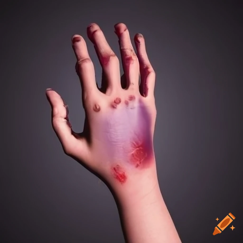 Hand with cuts and bruises on Craiyon