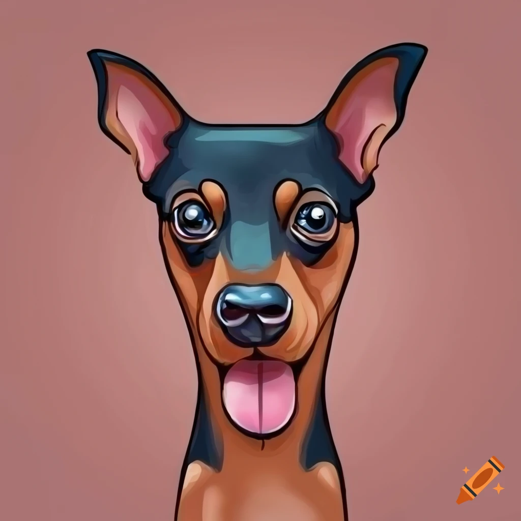 Cartoon image of a miniature pinscher with tongue out