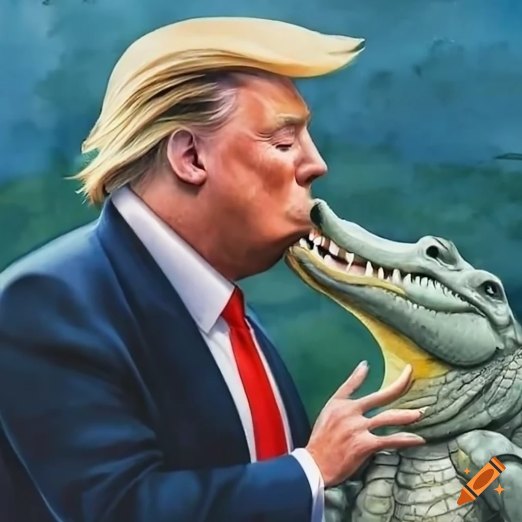 Surreal image of donald trump kissing an alligator on Craiyon