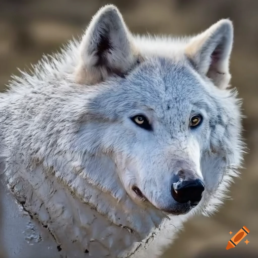 Black wolf with purple eyes in a cherry orchard on Craiyon