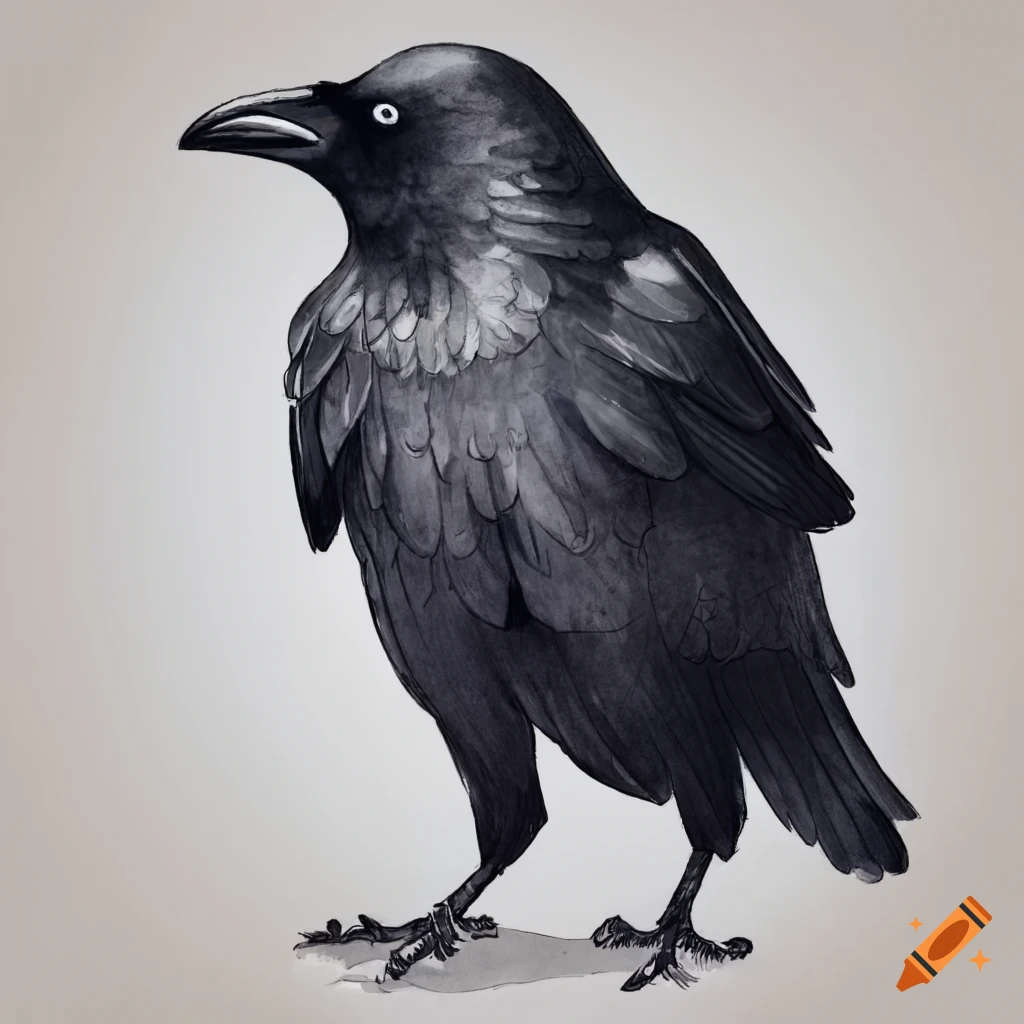 Anthropomorphic crow illustration on Craiyon