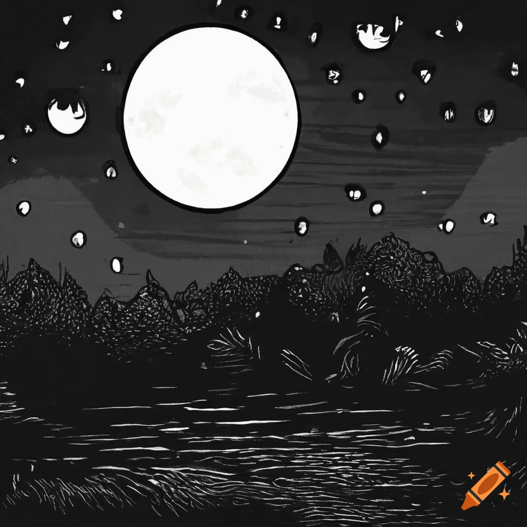Ink drawing of a moonlit night on Craiyon