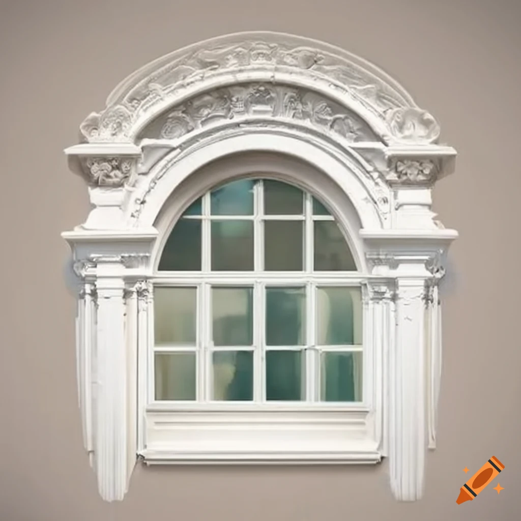 White palace window with stucco design