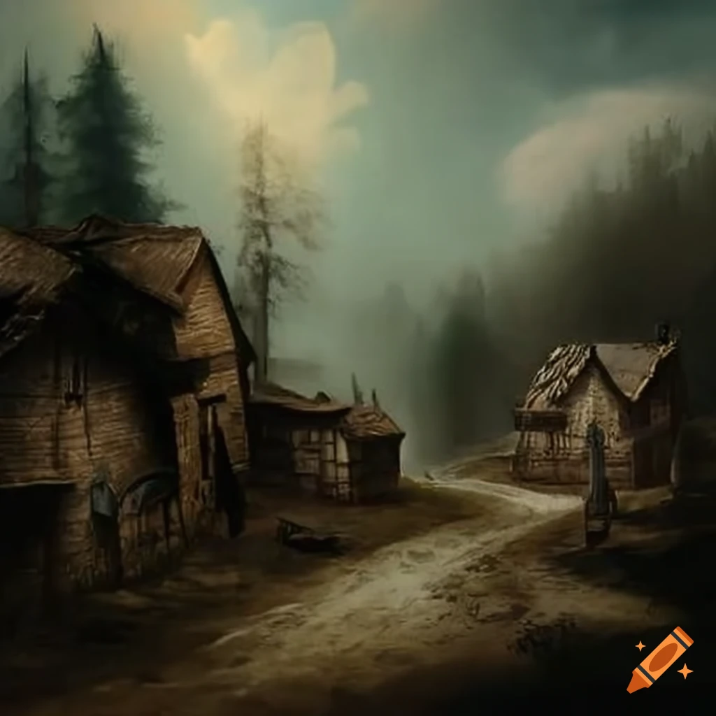 Image of a poverty-stricken village in the 1700s on Craiyon