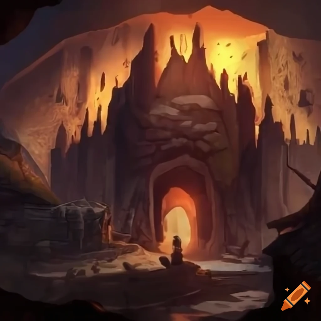 Illustration of a hidden underground dragonborn village on Craiyon