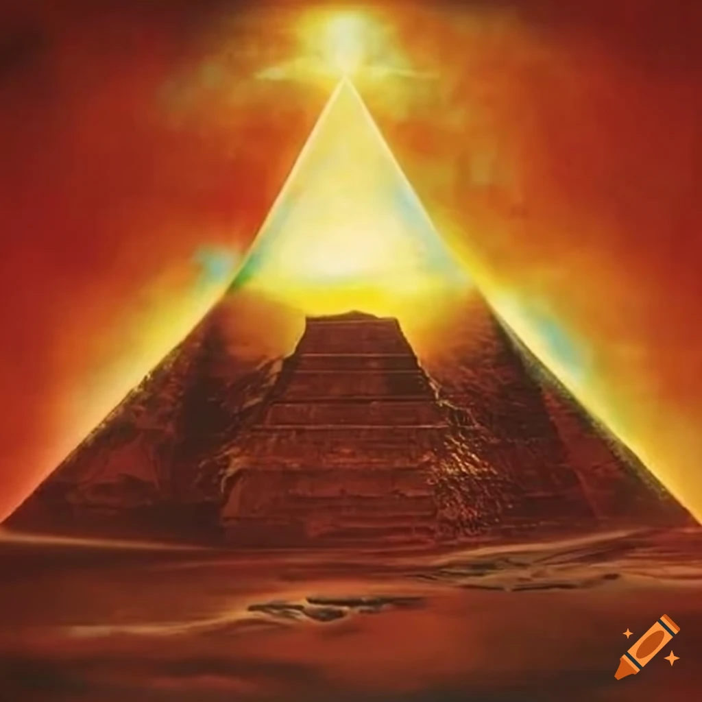 70's sci-fi airbrush album cover with a pyramid of light on Craiyon