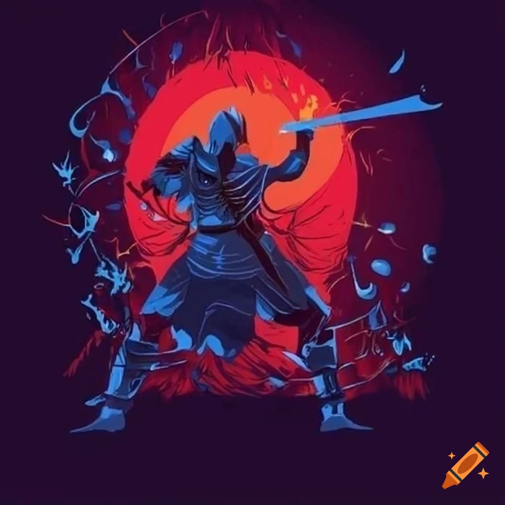 Digital art of a fierce warrior in the darkness on Craiyon