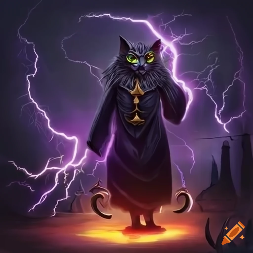 Image of a black cat conjuring lightning on Craiyon