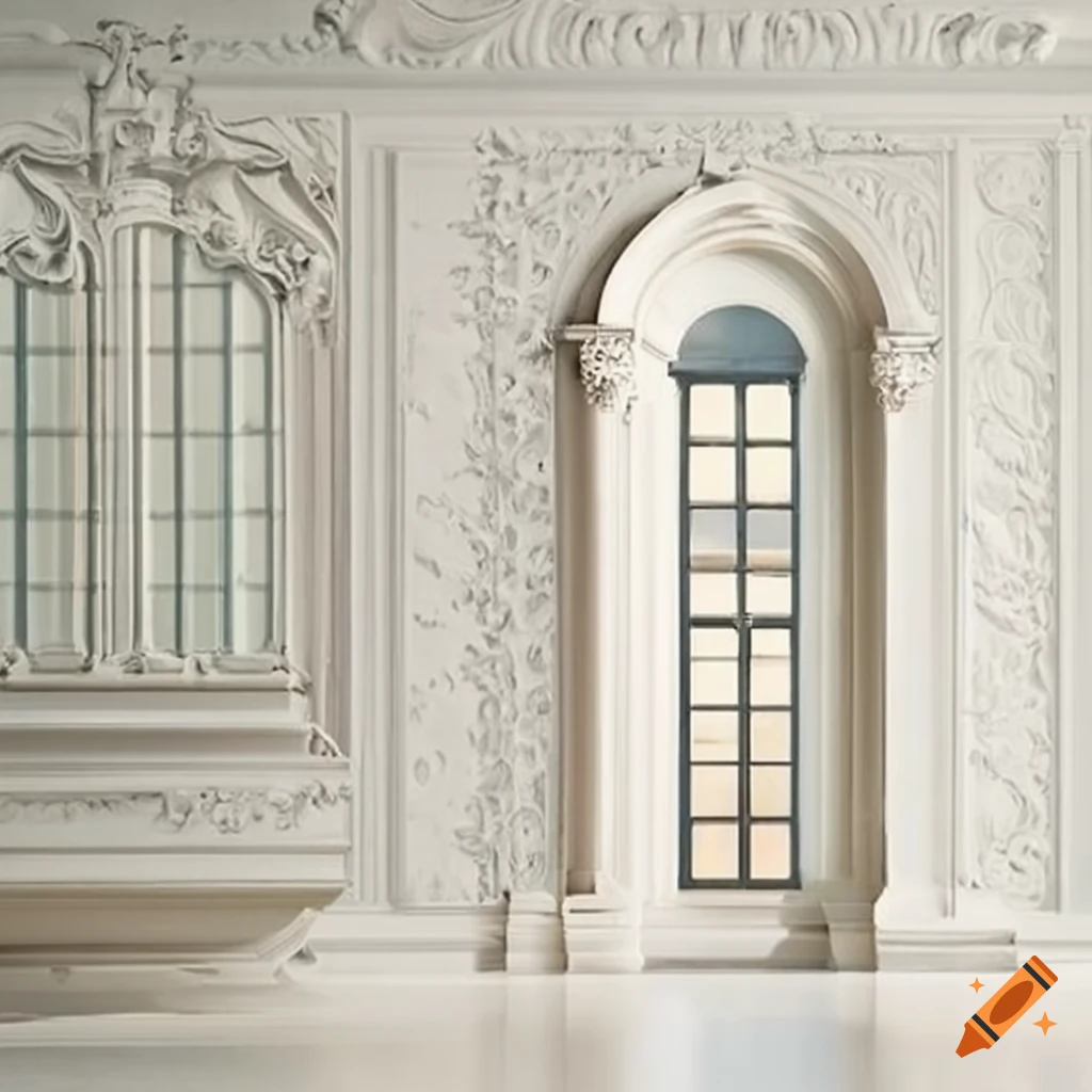 White palace window with stucco design