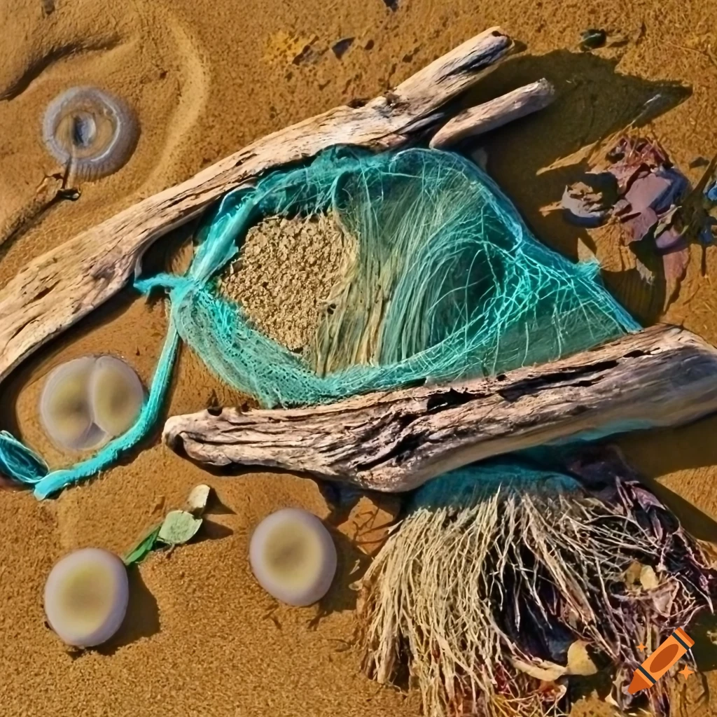 Sculpted still life artwork on a beach on Craiyon