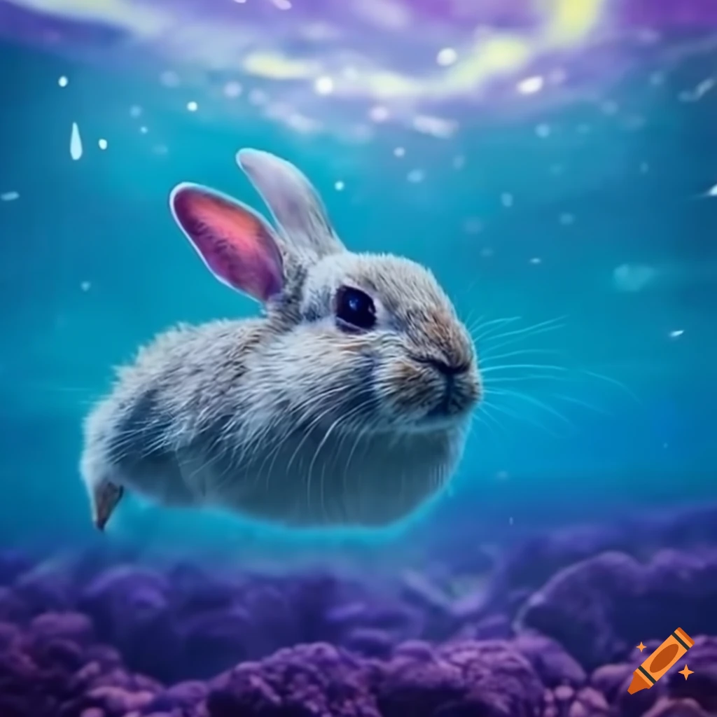 Rabbit swimming in a magical ocean on Craiyon