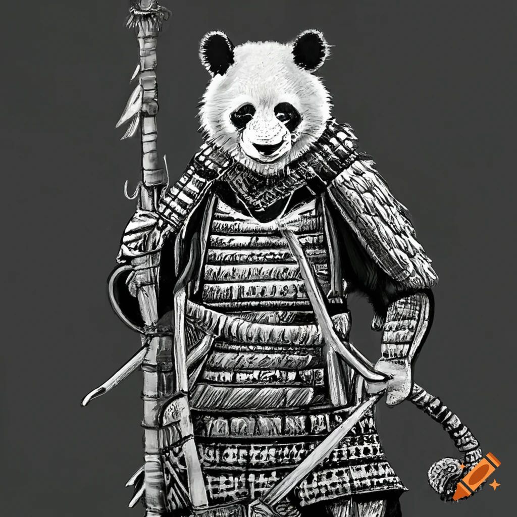 Image of a samurai panda with a bamboo staff on Craiyon