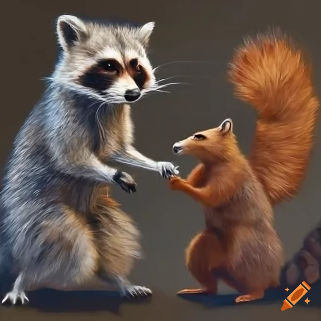 Illustration of Rocket Raccoon and Secret Squirrel facing off on Craiyon