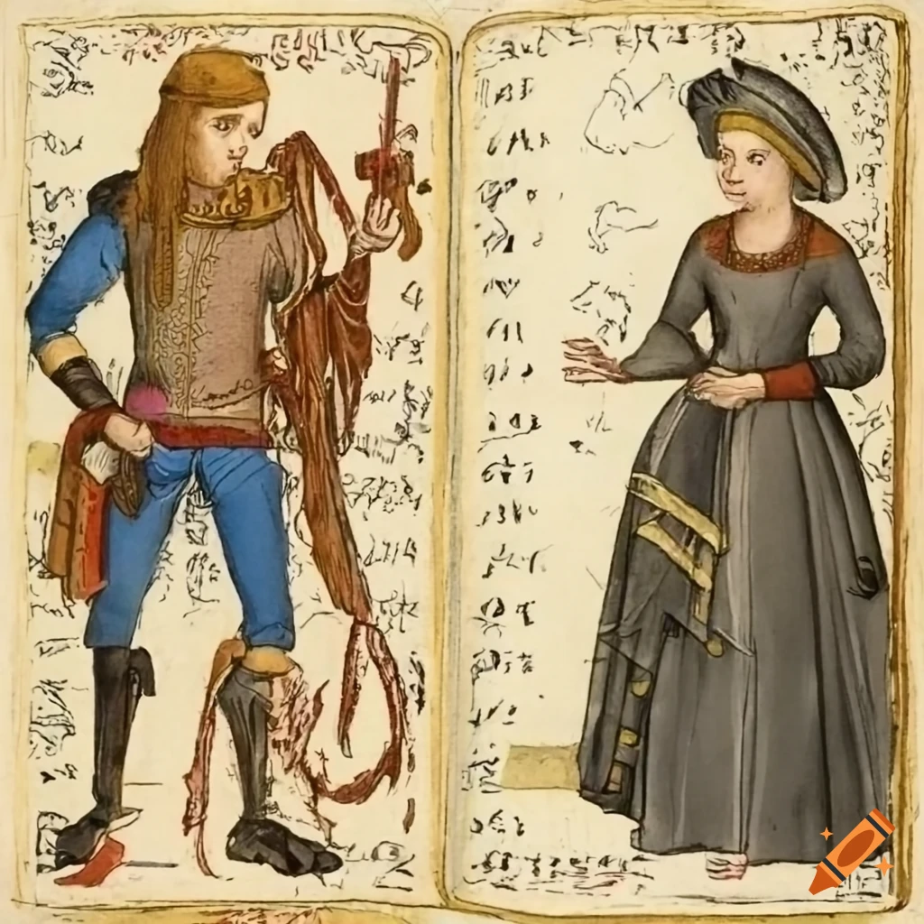 Medieval illustration of a brother as a prince and sister as a pirate ...