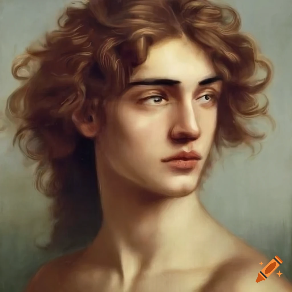 Pre-raphaelite style portrait of a young man with long hair
