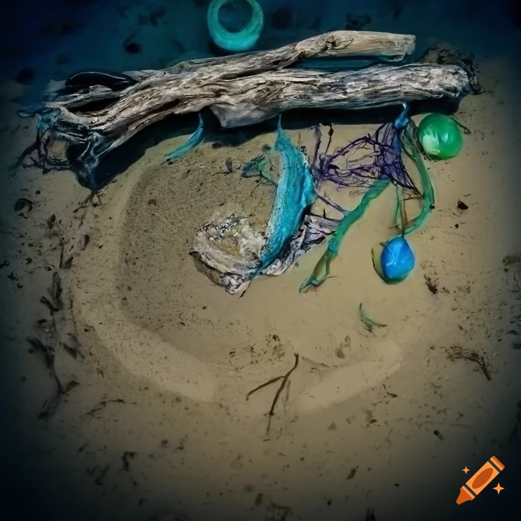 Sculpted still life artwork on a beach