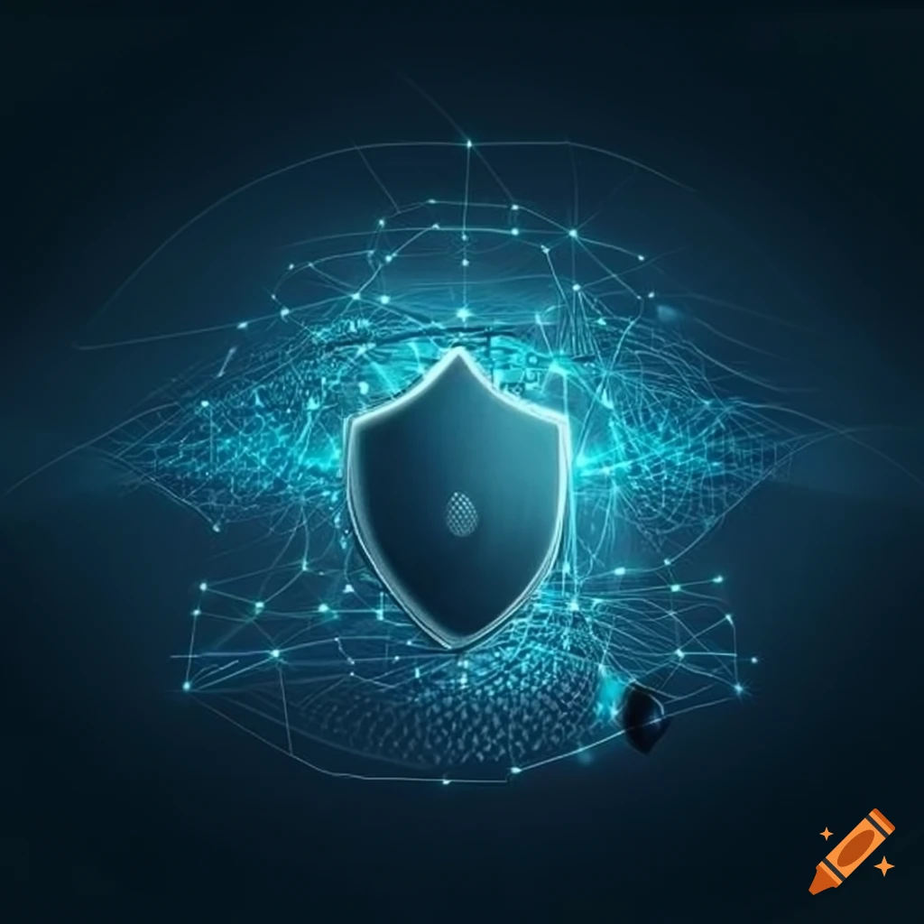 Shield-shaped network symbolizing security for wald security on Craiyon