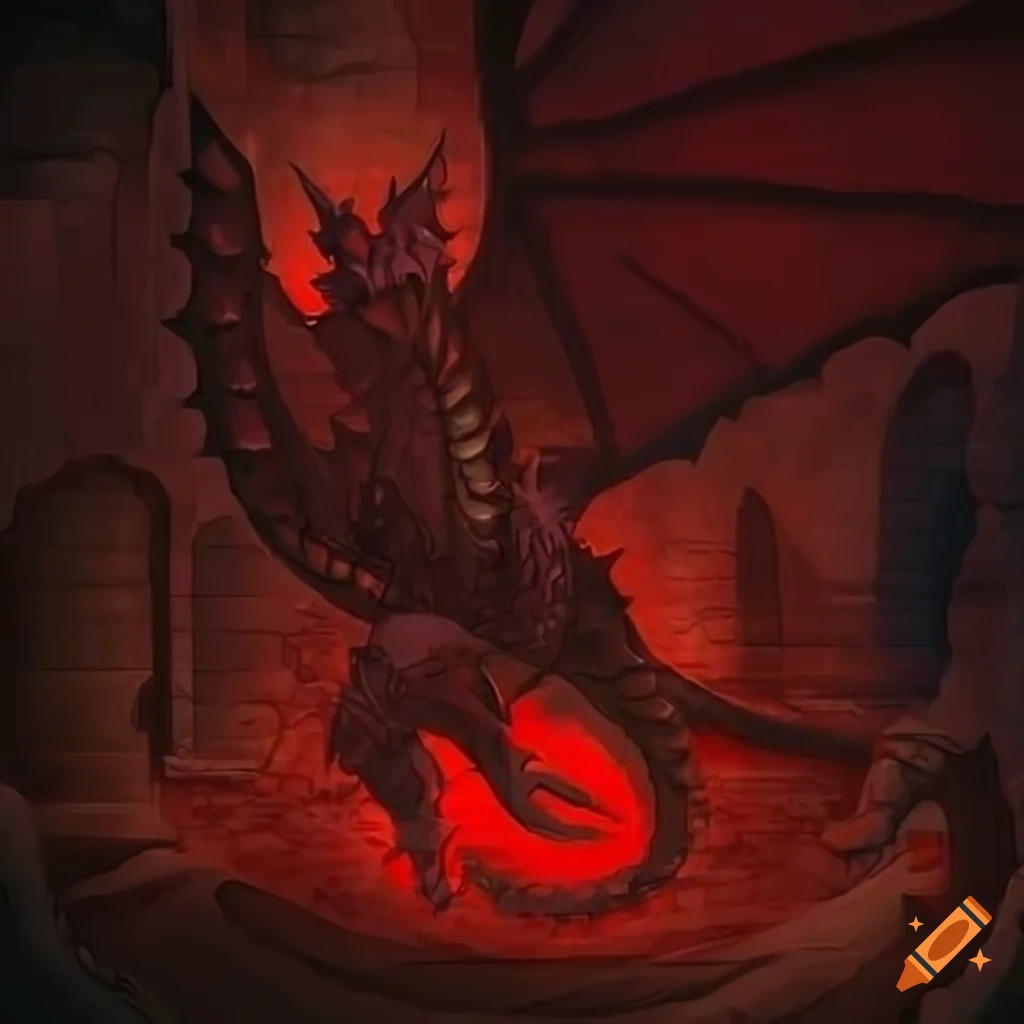 Red dragon in a dungeon
