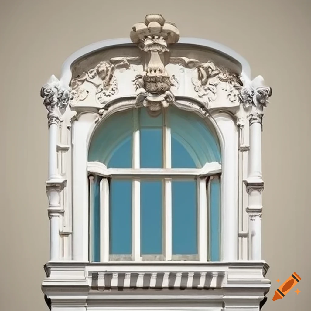 Ornate white palace window with balcony on Craiyon