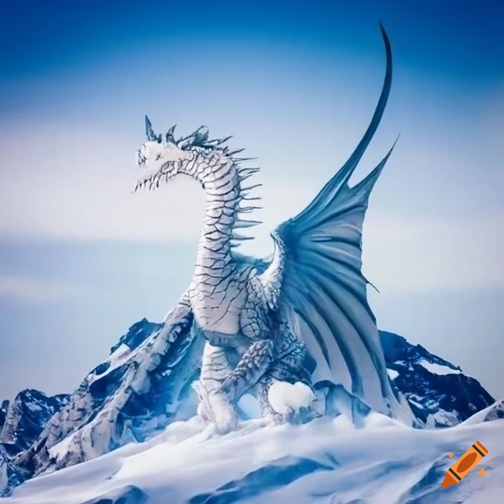 White dragon on a snowy mountain