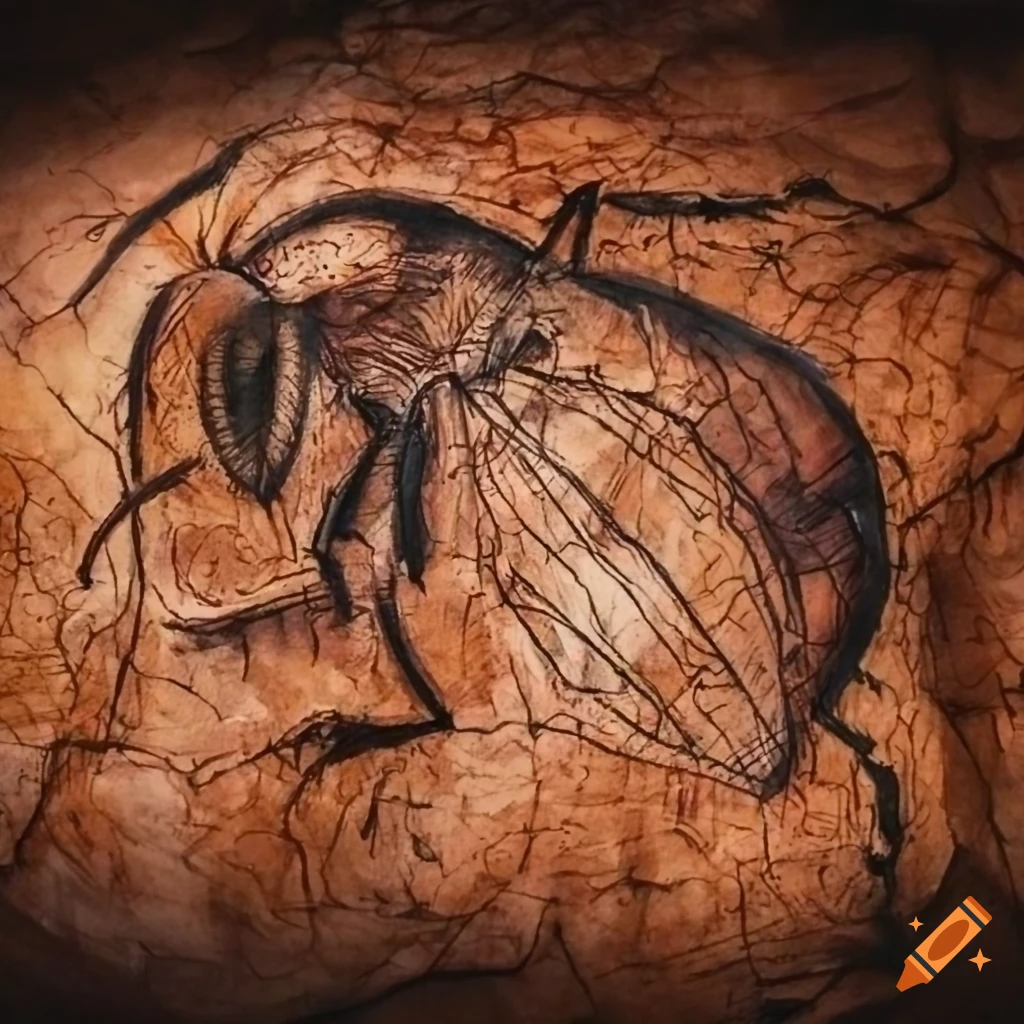Red cave drawing of a bee on Craiyon