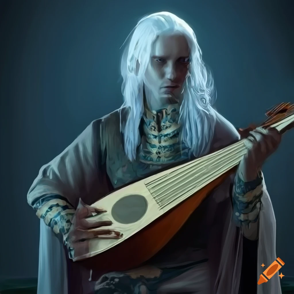 Fantasy illustration of a winged bard playing a lute on Craiyon
