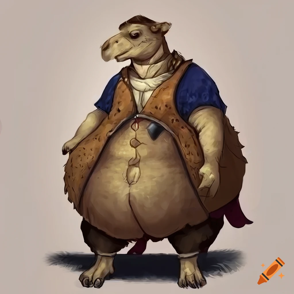 Digital art of a merchant camel in a fancy vest on Craiyon